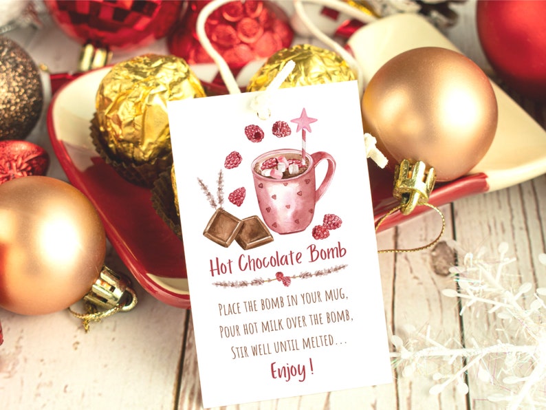 Hot Chocolate Bomb Tag Printable Hot Chocolate Bomb Instructions Card ...