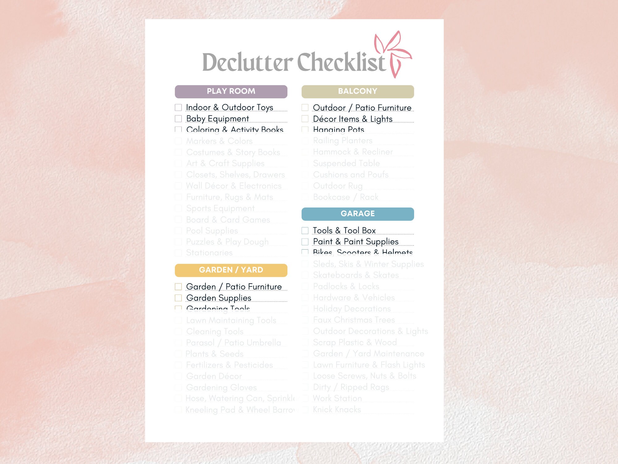 Declutter Checklist Editable, Printable Cleaning Checklist, Home ...