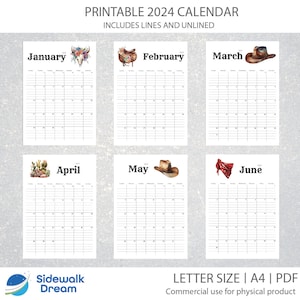 Printable Cowboy Calendar 2024 Western Wall Calendar Digital Calendar ...