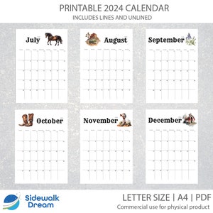 Printable Cowboy Calendar 2024 Western Wall Calendar Digital Calendar ...