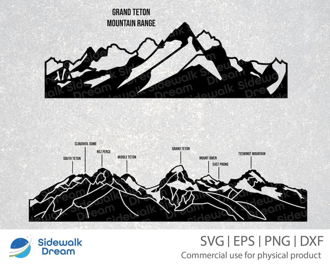 Grand Teton Mountain Range Svg Grand Teton Mountain Svg Grand Teton Svg ...