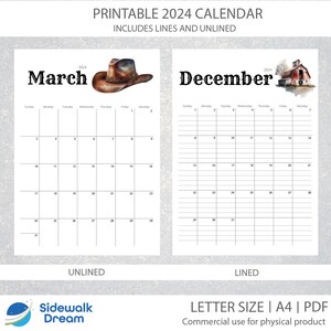 Printable Cowboy Calendar 2024 Western Wall Calendar Digital Calendar ...