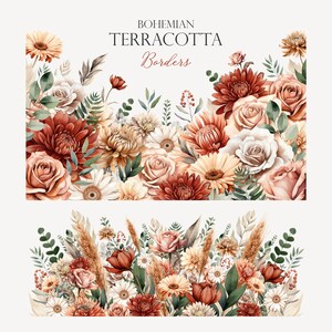 Terracotta Bohemian Borders & Bouquets Clipart - Floral Watercolor ...