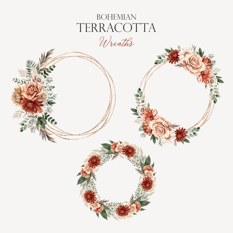 Terracotta Bohemian Frames & Wreaths Clipart - Floral Watercolor ...