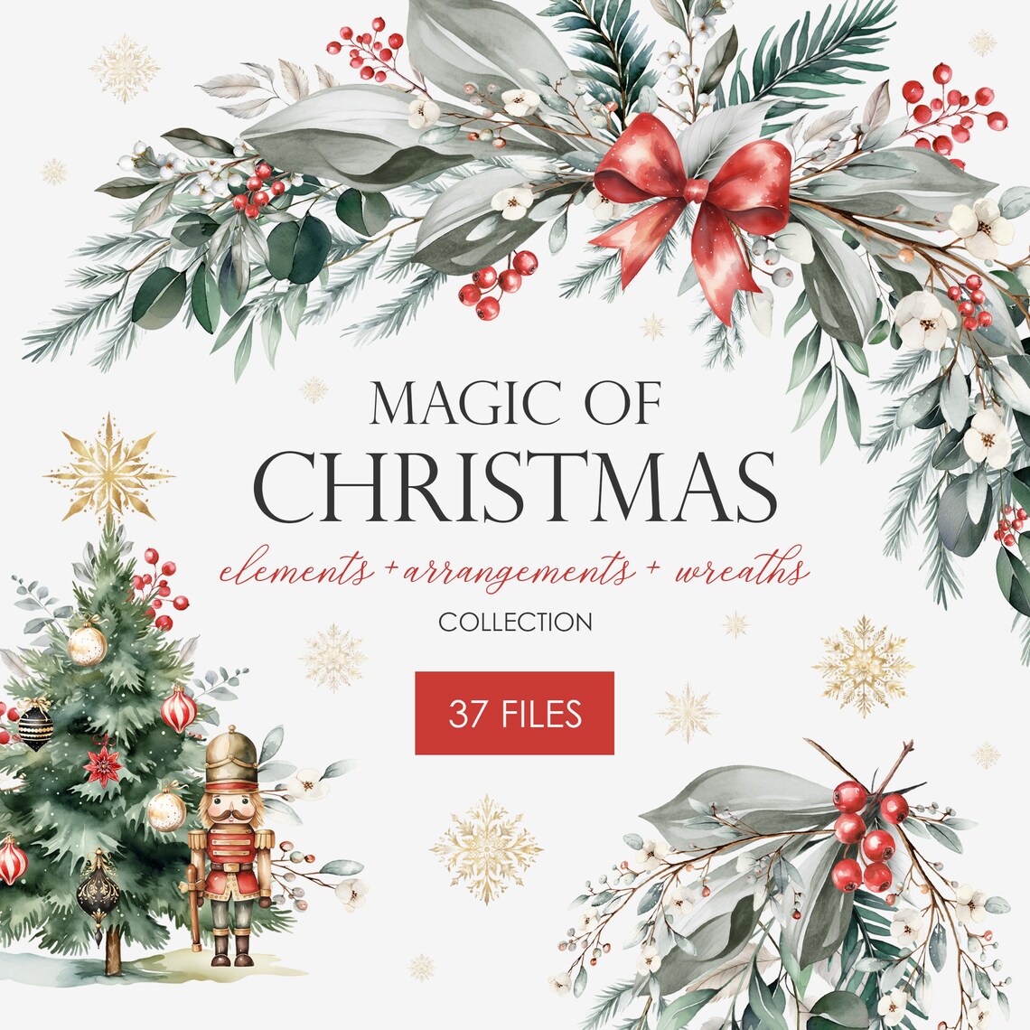 Watercolor Christmas Clipart - Winter Clipart - Watercolor Christmas Tree - Christmas Wreath ...