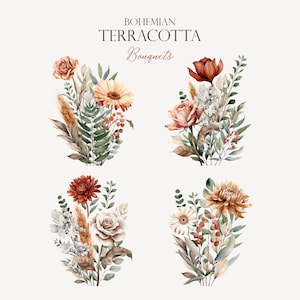 Terracotta Bohemian Borders & Bouquets Clipart - Floral Watercolor ...
