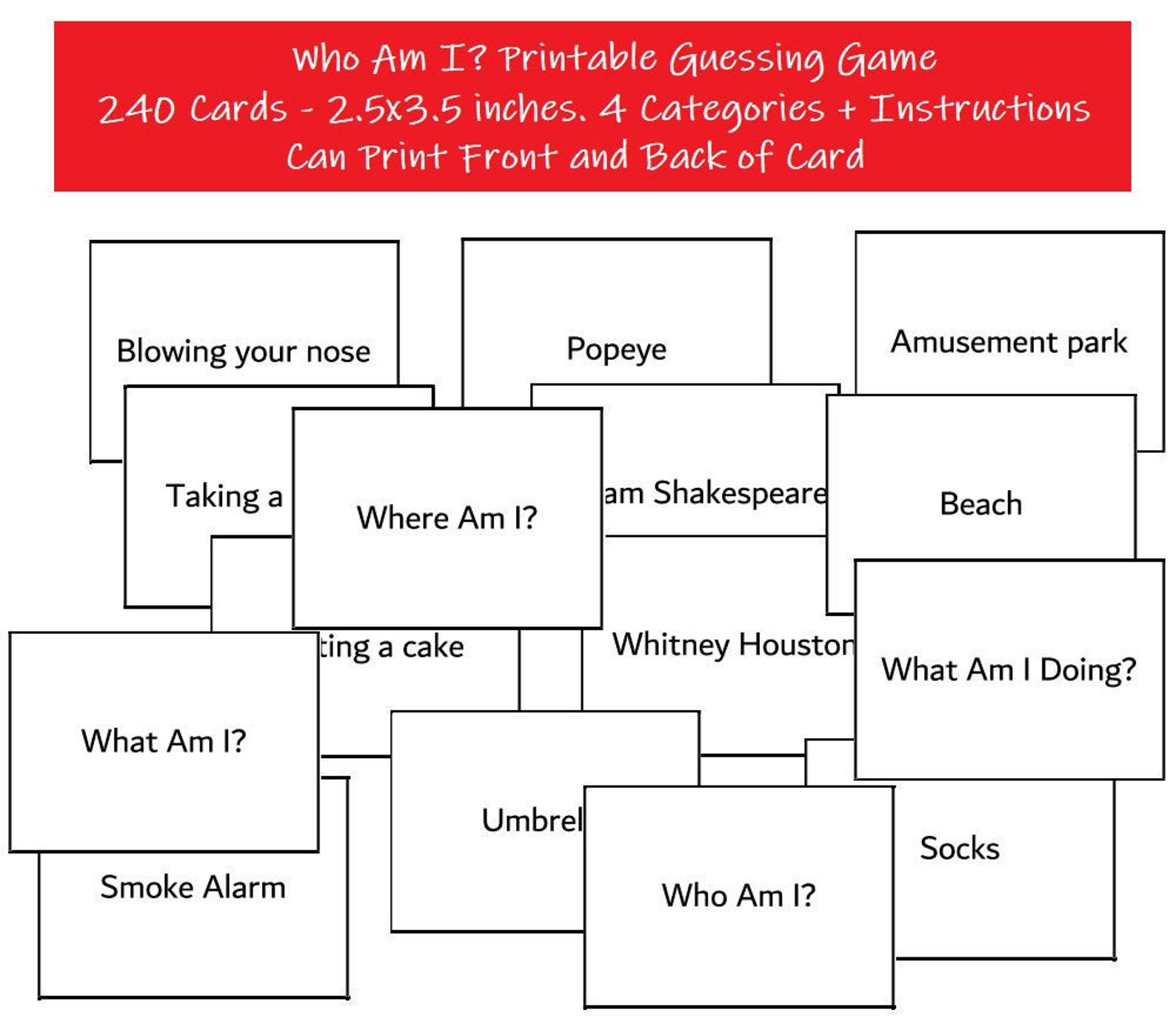 Who Am I? Printable Guessing Game - PDF Digital Download - Party Game ...