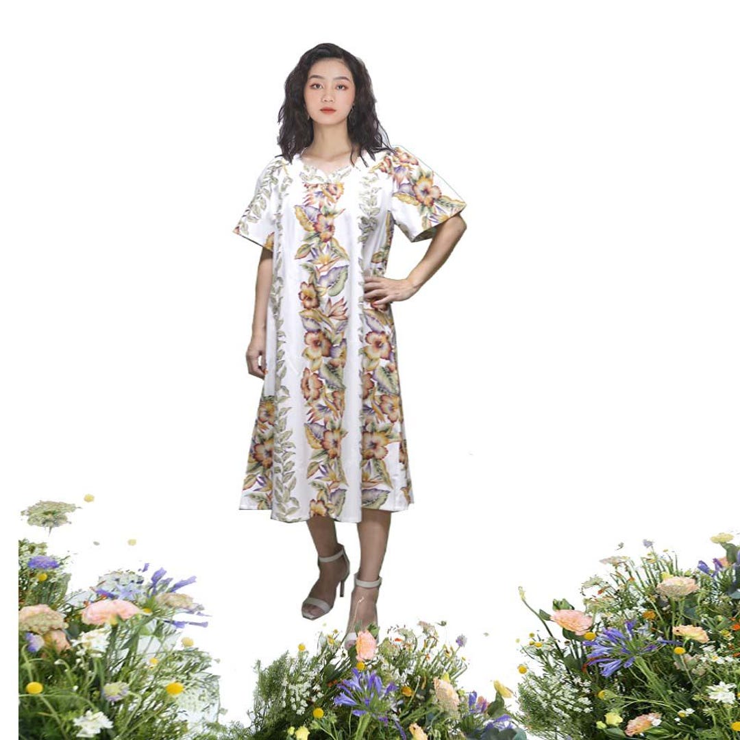 Hibiscus Print Muumuu Dress | Cotton Hawaiian Dress | Aloha Wear ...