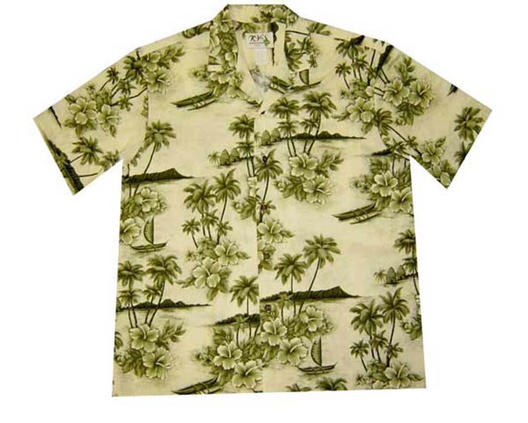 Men's Aloha Shirt Oahu Island Print – Handmade 100% Cotton Hawaiian ...