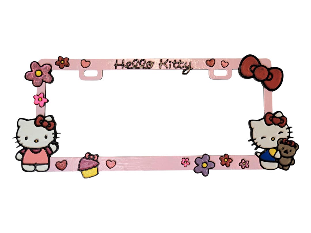 Hand Painted Hello Kitty Novelty License Plate Frame - Etsy