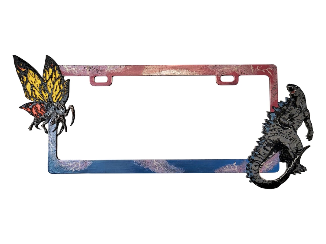 Hand Painted Godzilla & Mothra Novelty License Plate Frame - Etsy