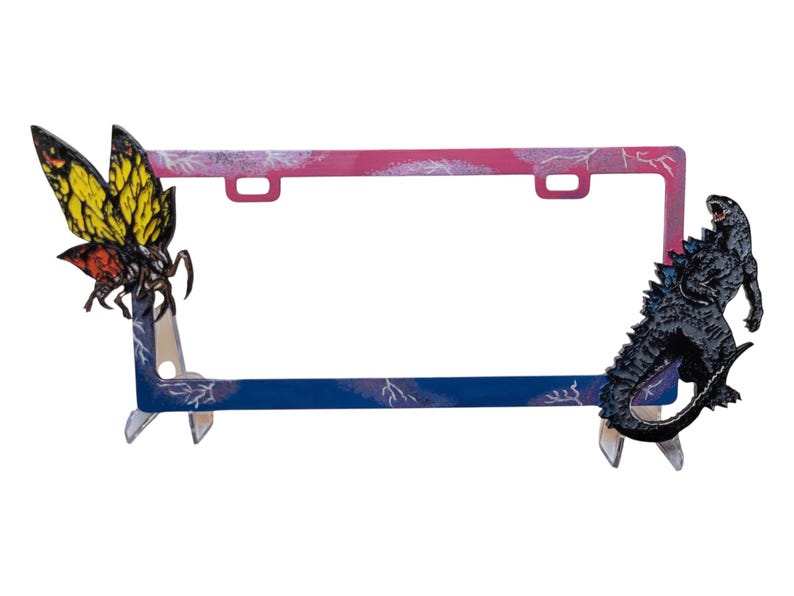 Hand Painted Godzilla & Mothra Novelty License Plate Frame - Etsy