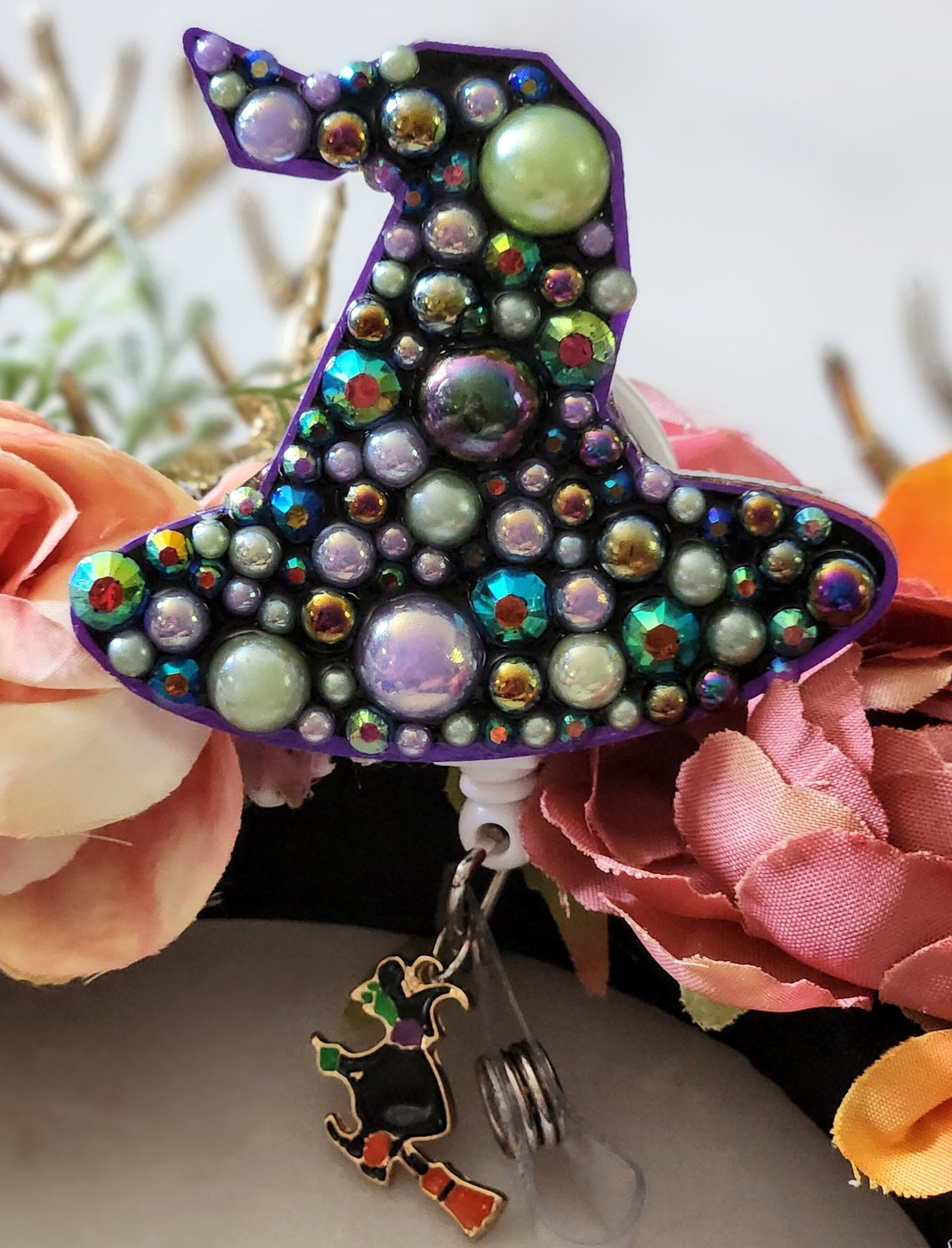 Witch Hat Badge Reel, Halloween Badge Reel, Beaded Badge Reel, Nurse ...