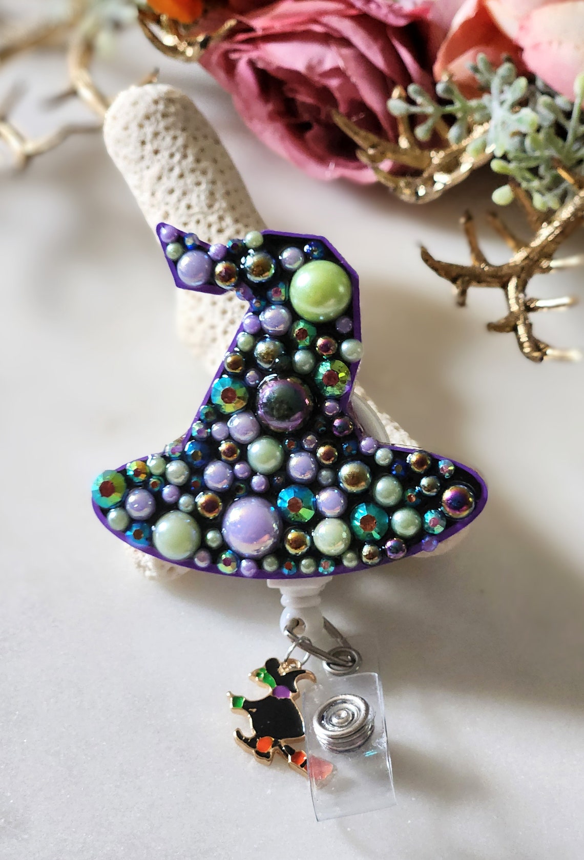 Witch Hat Badge Reel, Halloween Badge Reel, Beaded Badge Reel, Nurse ...