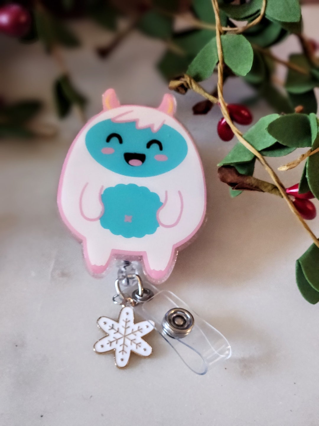 Adorable Winter Yeti Badge Reel - Sparkling Snowflake Design - Nurse ...