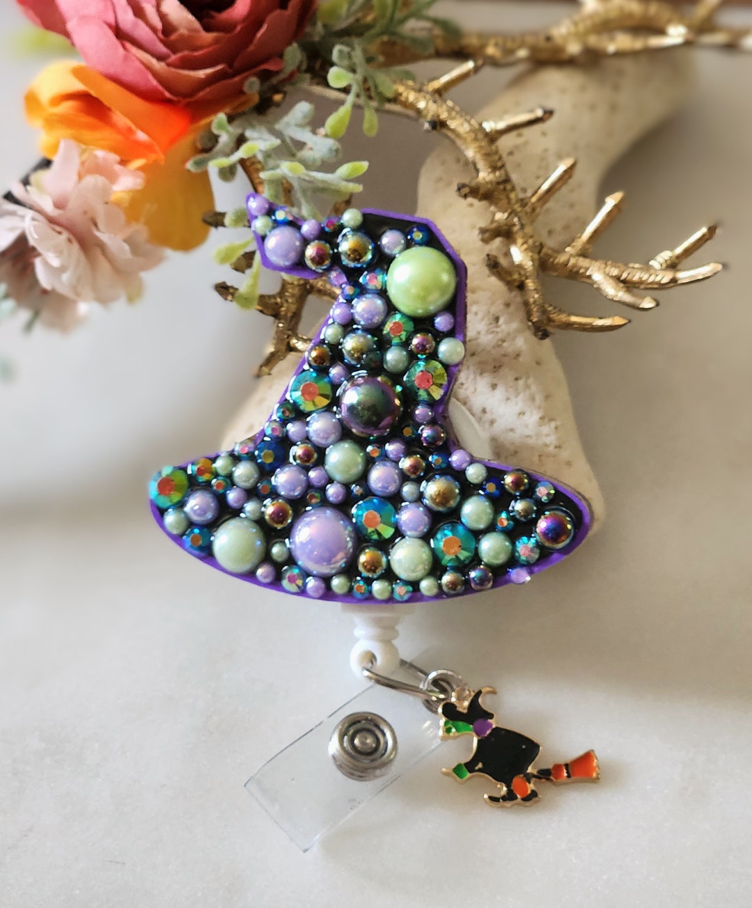 Witch Hat Badge Reel, Halloween Badge Reel, Beaded Badge Reel, Nurse ...