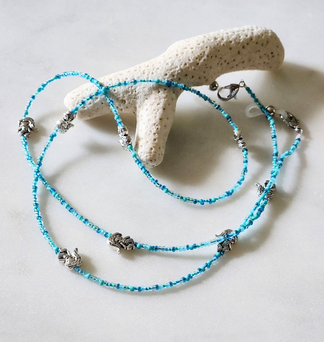 Seed Bead Mermaid Eyeglass Chain Blue Beachy Sunglass Chain - Etsy