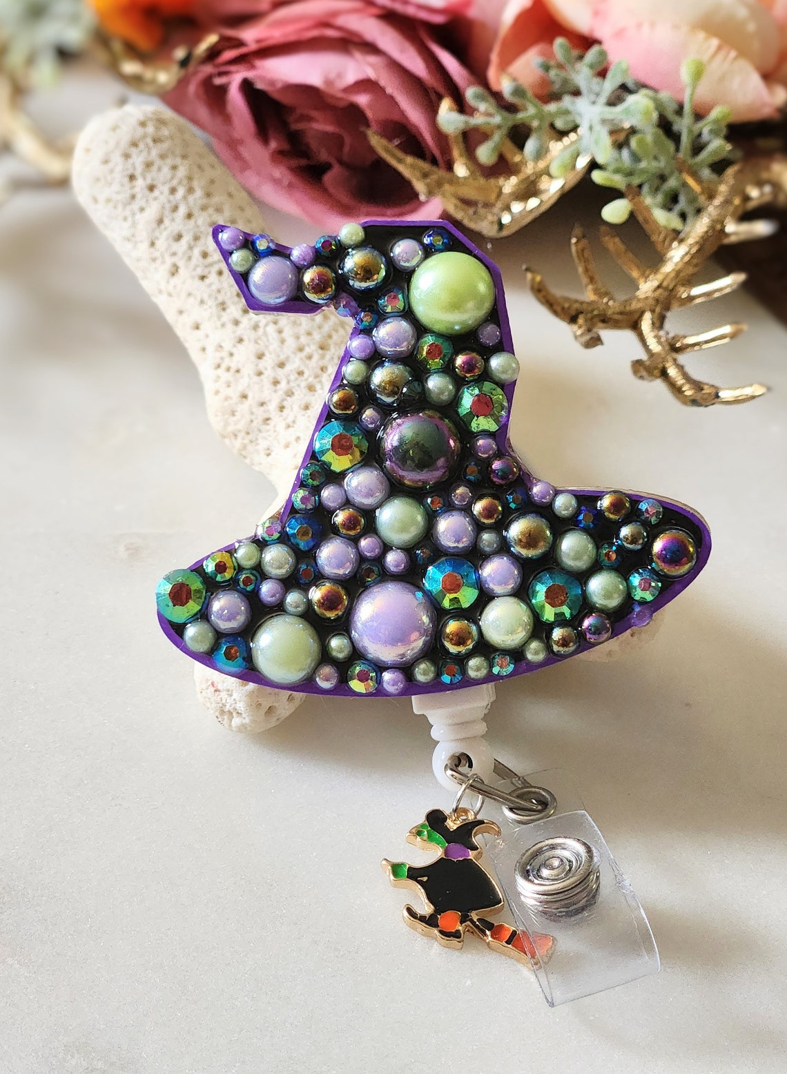 Witch Hat Badge Reel, Halloween Badge Reel, Beaded Badge Reel, Nurse ...