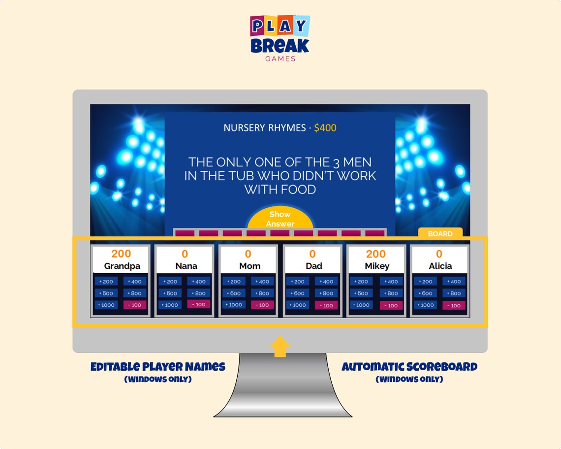 Family Jeoparty Game - Family Jeopardy Trivia Powerpoint Game - PC Mac ...