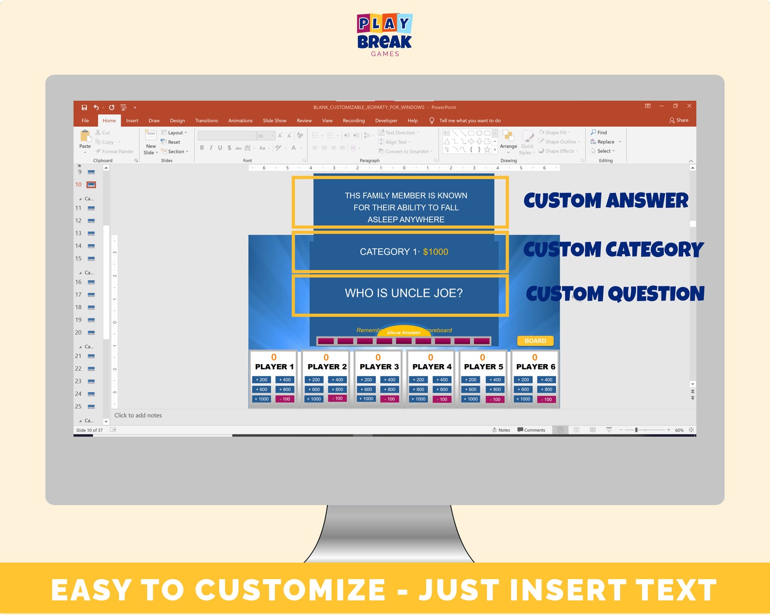 CUSTOMIZABLE Jeoparty Game Template - Family Jeopardy Trivia Powerpoint ...