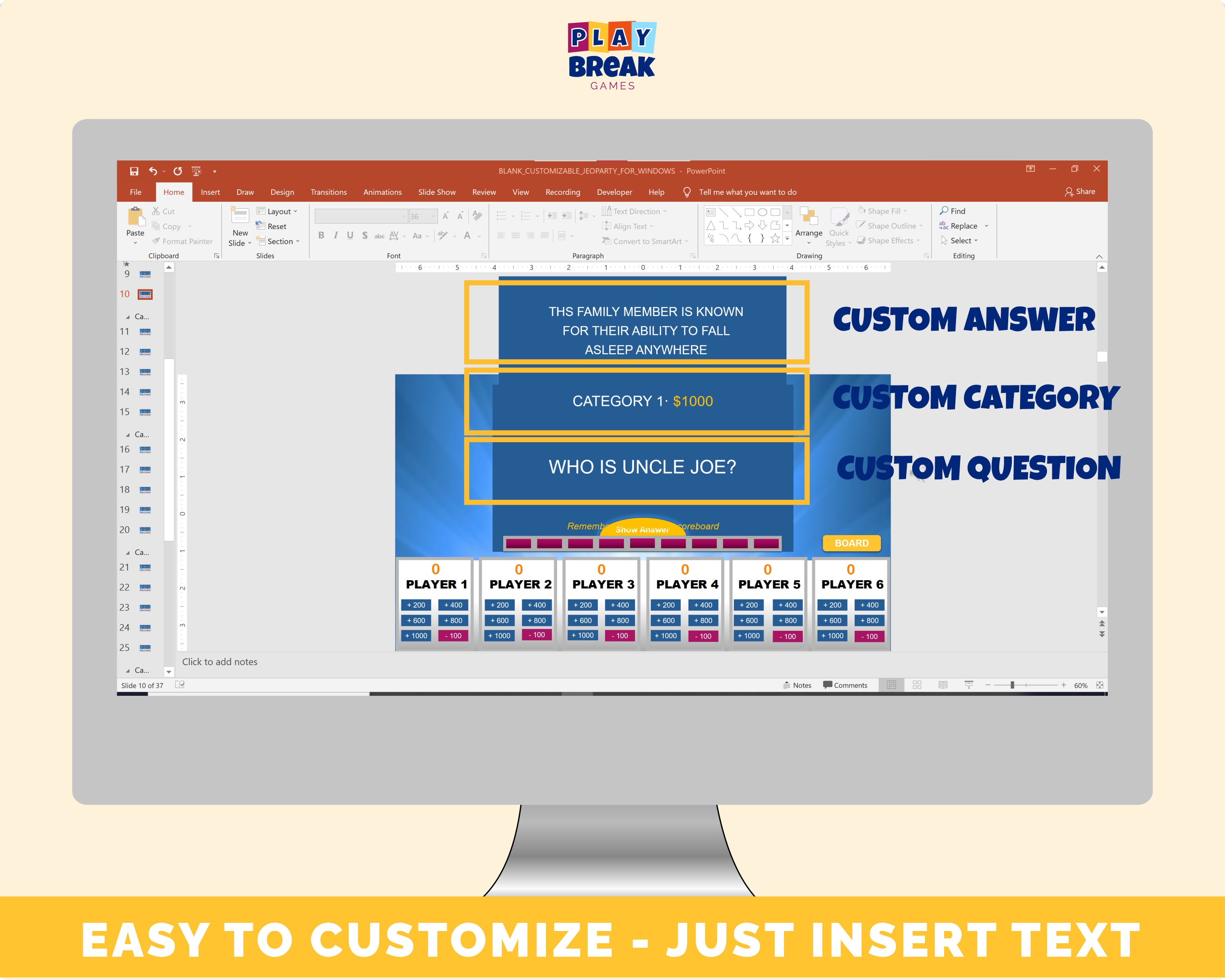CUSTOMIZABLE Jeoparty Game Template - Family Jeopardy Trivia Powerpoint ...