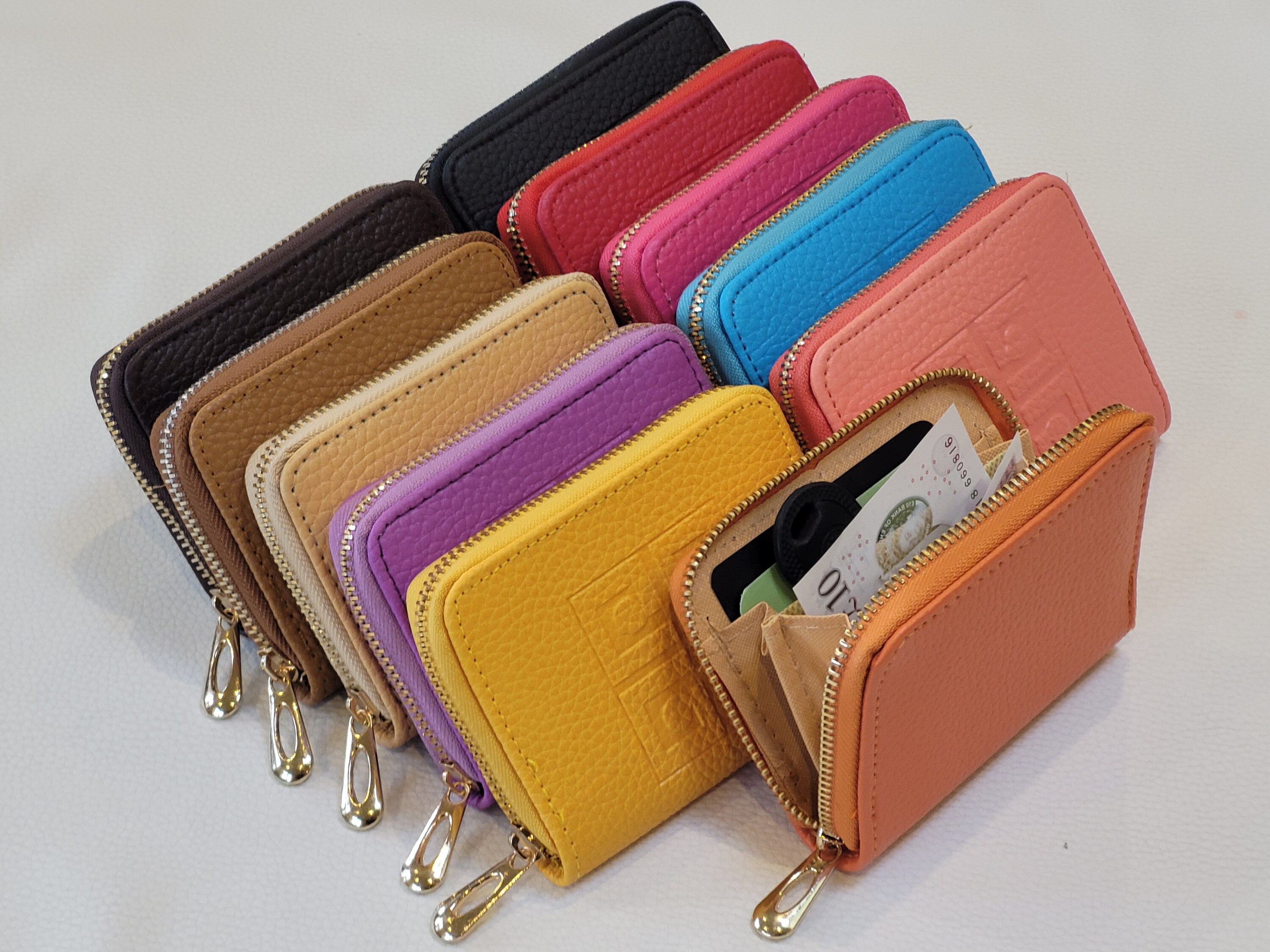Vegan Leather Zip Card Holder, Zipper Purse, Small Zip Card Wallet ...
