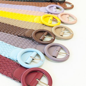Vegan Leather Belt, Multi Colours, Colourful Belt, Round Buckle Belt ...