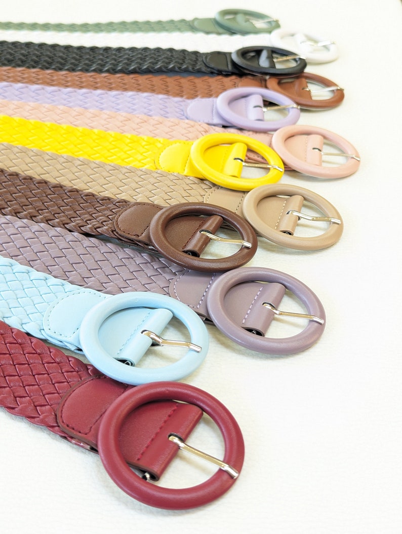 Vegan Leather Belt, Multi Colours, Colourful Belt, Round Buckle Belt ...