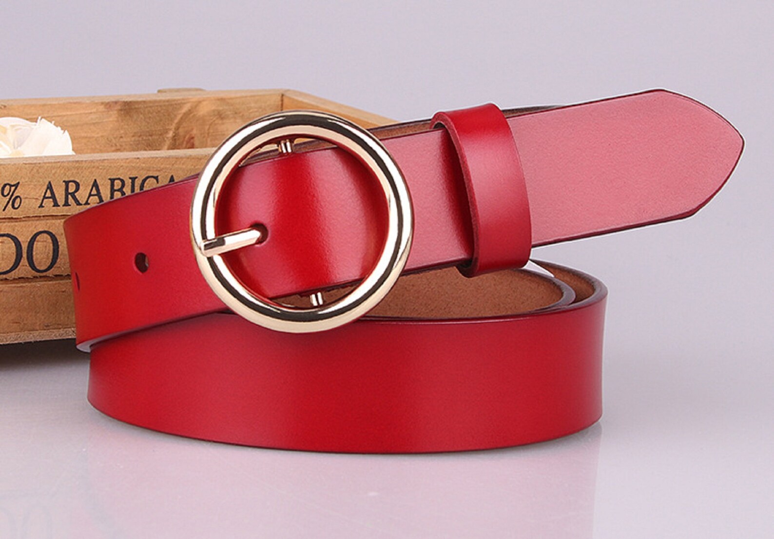 Real Leather Round Buckle Belt, Women's Fashion Belt, Beautiful Leather ...