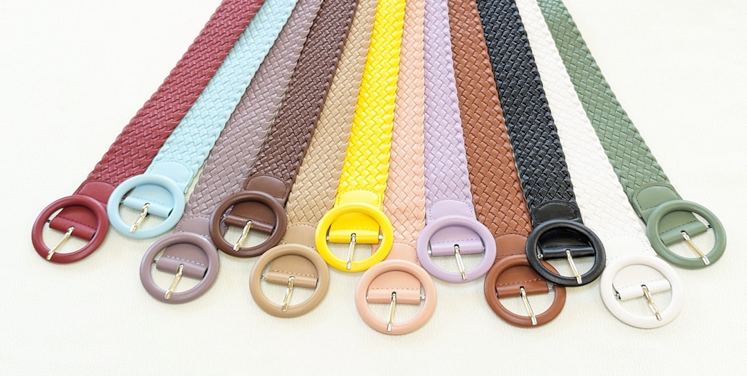Vegan Leather Belt, Multi Colours, Colourful Belt, Round Buckle Belt ...