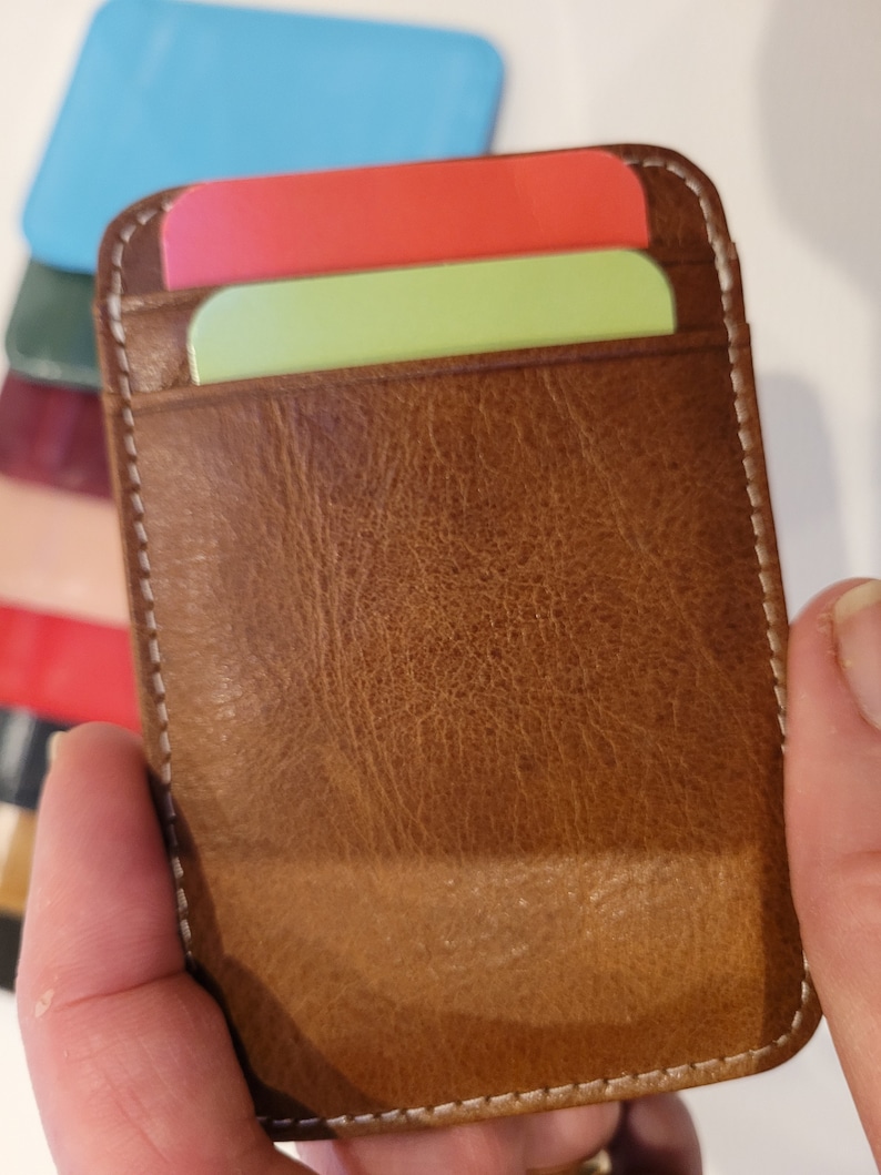 Small Leather Card Holder Vertical Card Holder Real Leather - Etsy