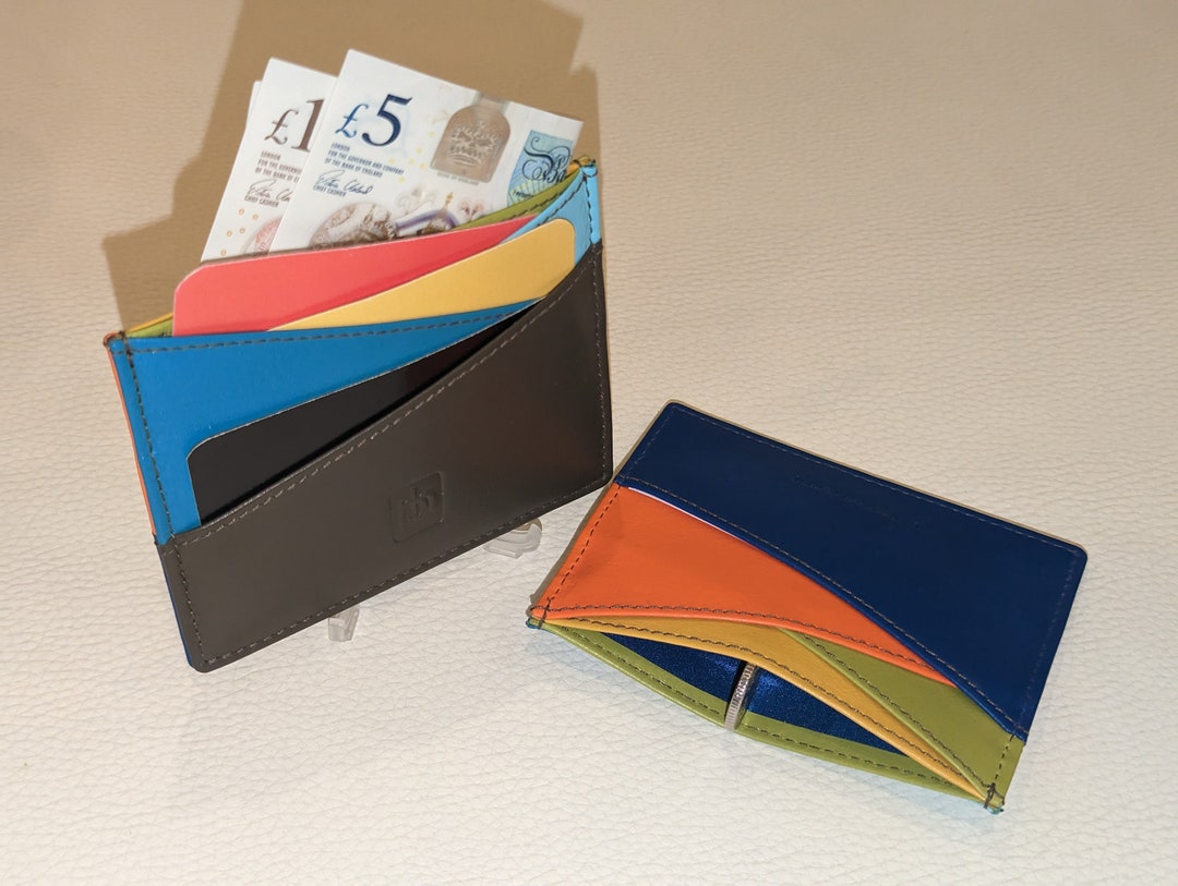 Slim Leather Card Holder, Double Sided, Premium Real Leather, Colourful ...