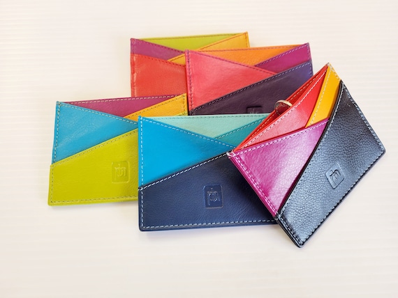 Colourful Premium Leather Card Holder Real Leather Multi Colours Credit Card Holder Small Card Wallet Slim Wallet Card Sleeve Etsy UK