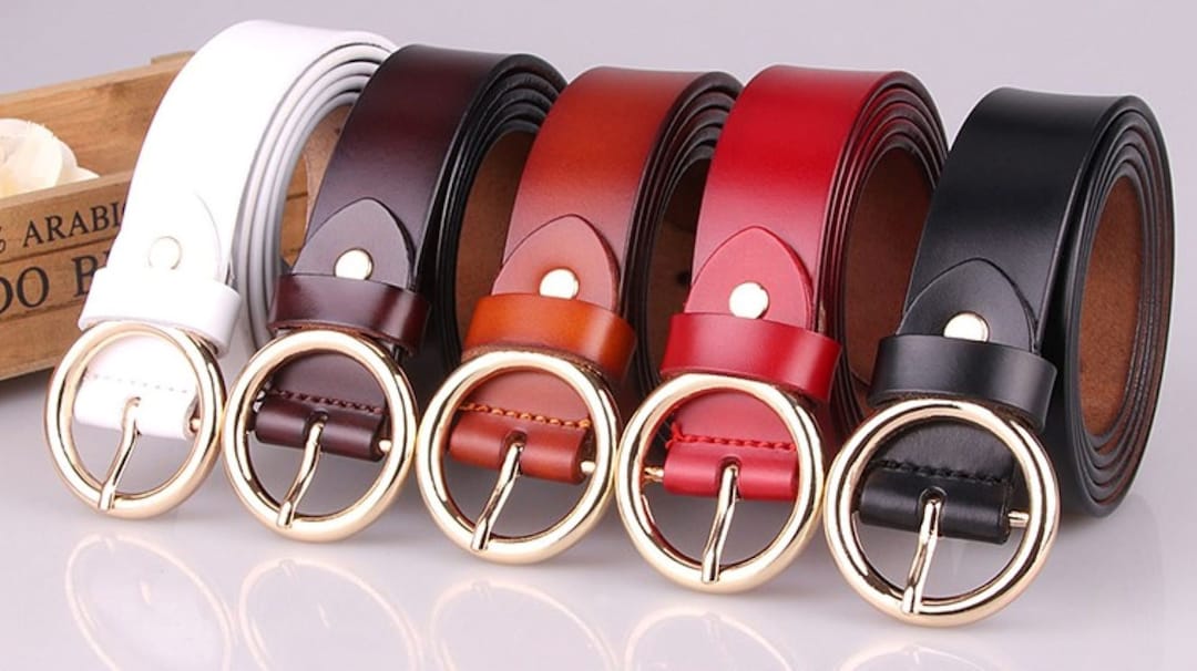 Real Leather Round Buckle Belt, Women's Fashion Belt, Beautiful Leather ...