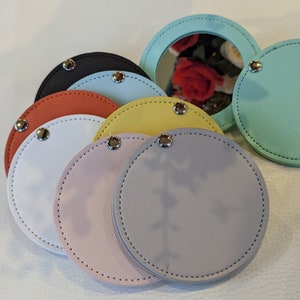 Round Makeup Mirror, Slim Pocket Mirror, Vegan Leather Case, Handbag ...