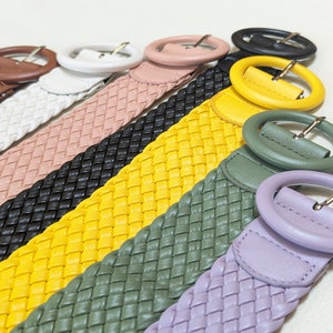 Vegan Leather Belt, Multi Colours, Colourful Belt, Round Buckle Belt ...
