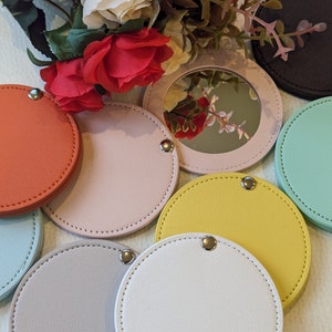 Round Makeup Mirror, Slim Pocket Mirror, Vegan Leather Case, Handbag ...