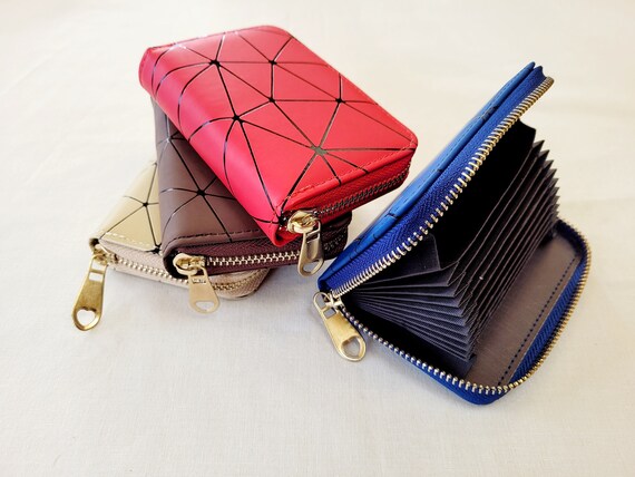 Vegan Leather Fan Card Holder Secure Zip Card Holder - Etsy