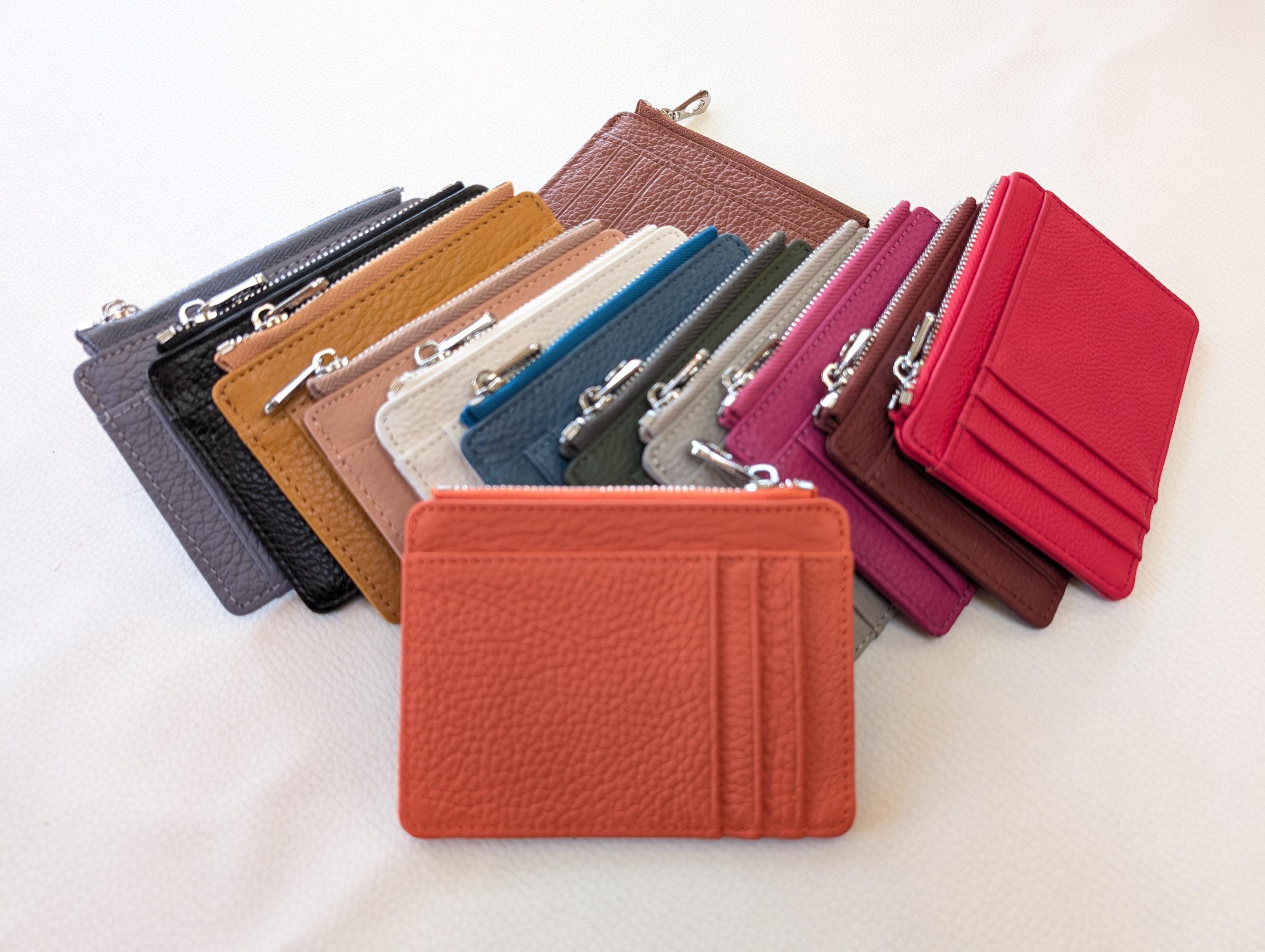 Slim Real Leather Zip Card Holder, Slim Zipper Coin Purse, Genuine ...