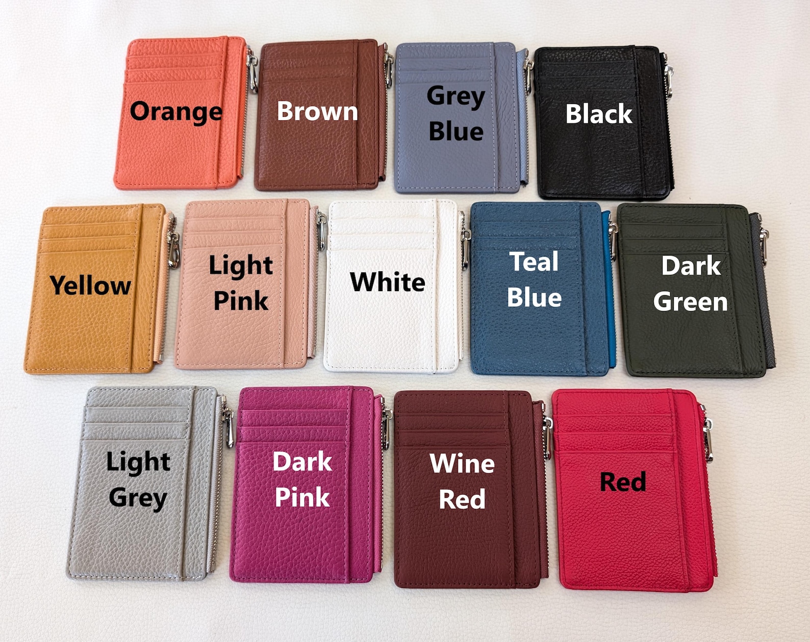 Slim Real Leather Zip Card Holder, Slim Zipper Coin Purse, Genuine ...