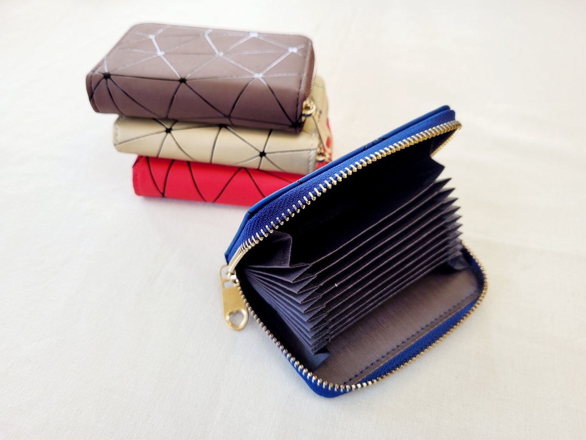 Vegan Leather Fan Card Holder, Secure Zip Card Holder, Concertina ...