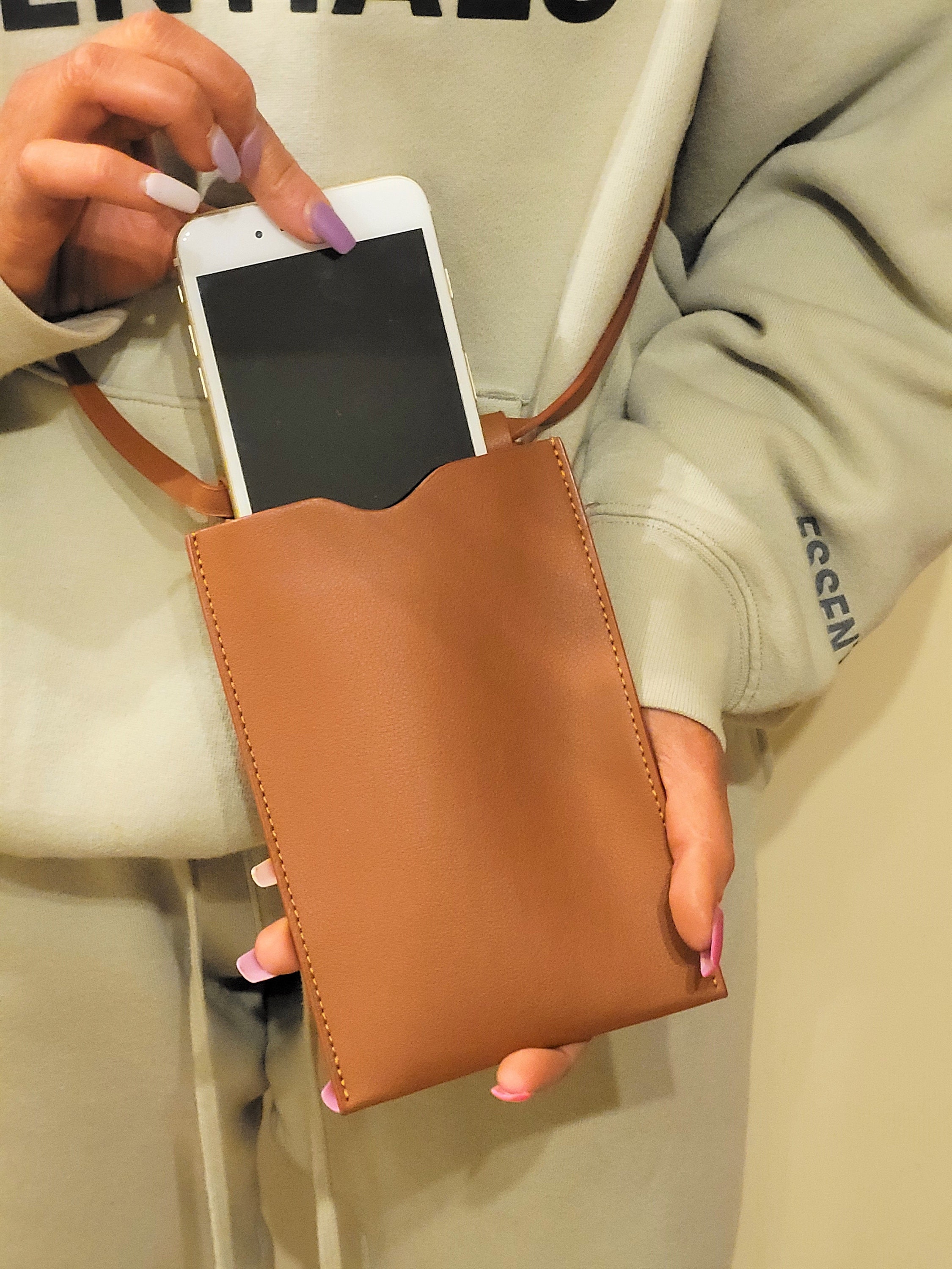 Slim Mobile Phone Bag Vegan Leather Phone Shoulder Bag - Etsy Australia