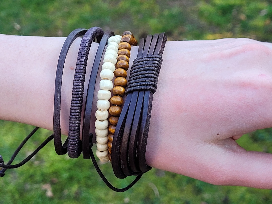 Conjunto de pulsera de cuero, pulsera ajustable, cuero real, pulsera de ...