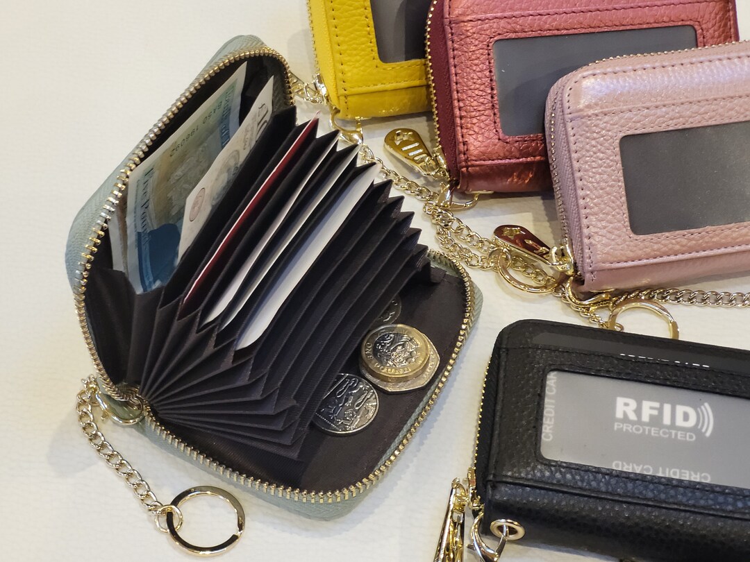 Real Leather RFID Zip Card Holder With Keychain Zipper Purse - Etsy