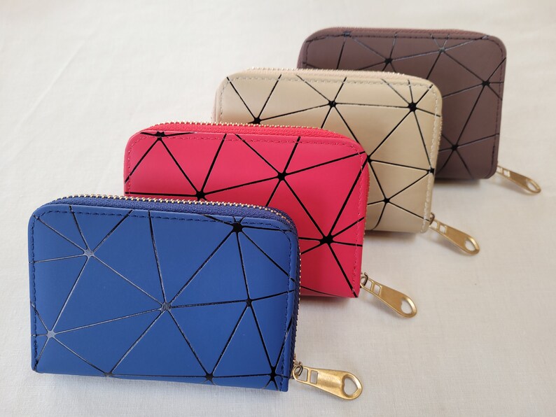 Vegan Leather Fan Card Holder Secure Zip Card Holder | Etsy