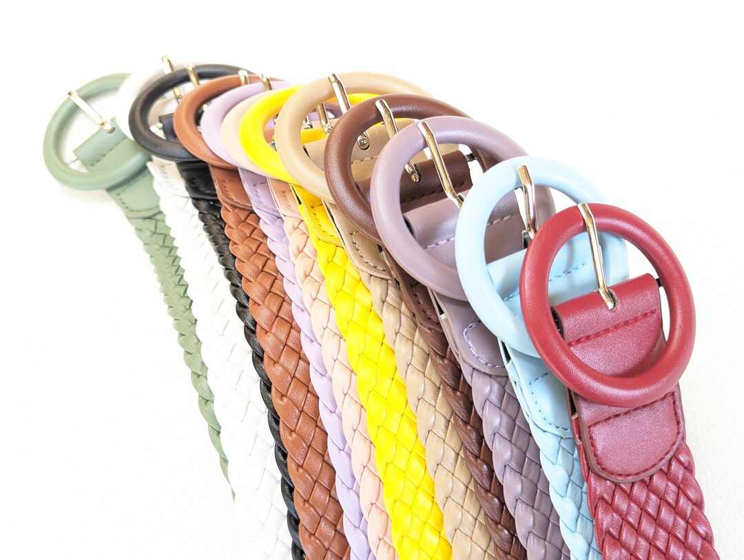 Vegan Leather Belt, Multi Colours, Colourful Belt, Round Buckle Belt ...