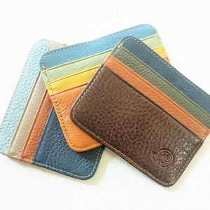 Multi Coloured Leather Card Holder, Real Leather, Slim Wallet, Brightly ...