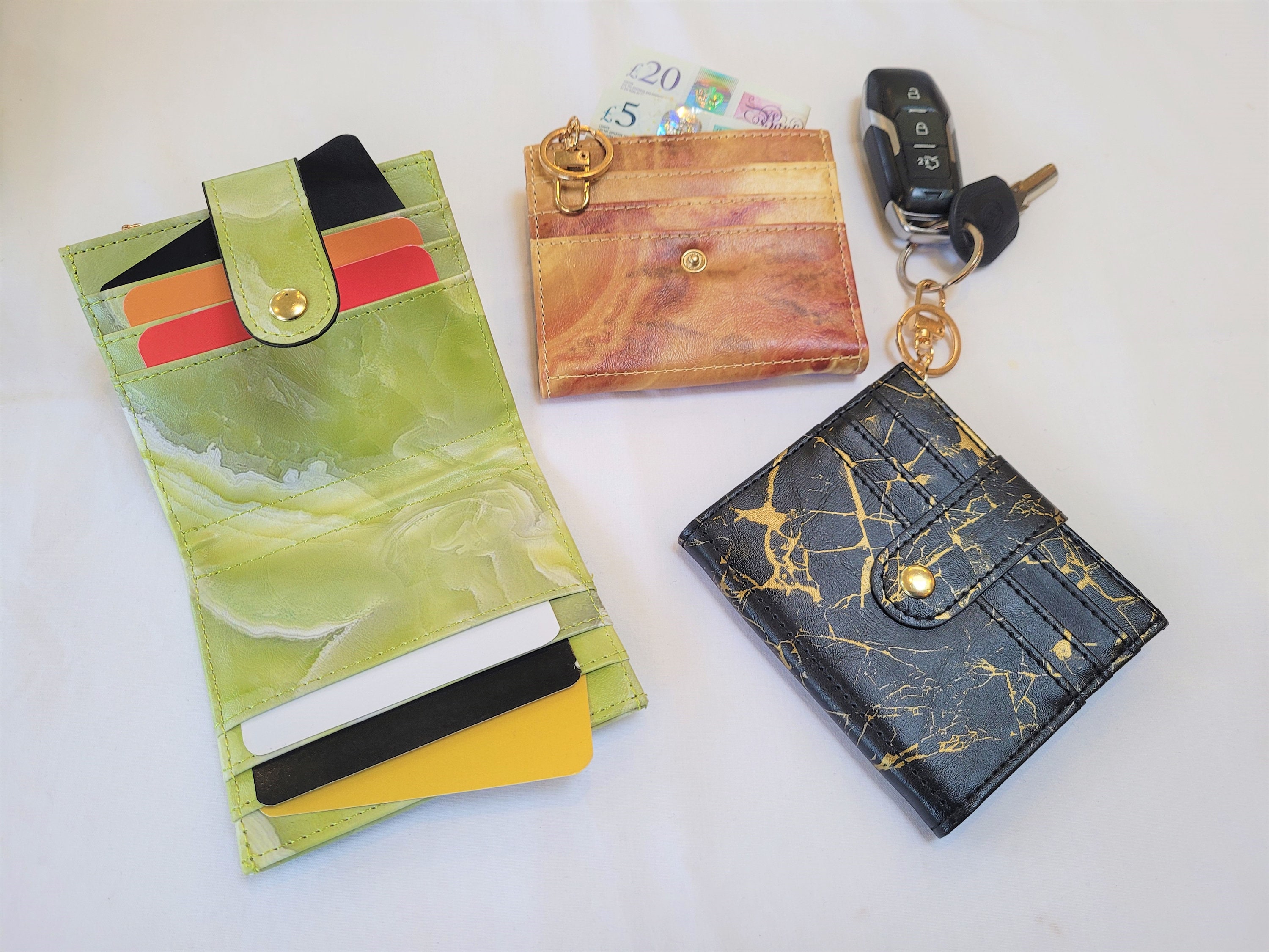 Vegan Leather Keychain Credit Card Holder Folding Wallet | Etsy