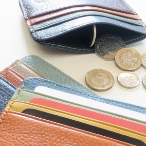 Multi Coloured Leather Card Holder, Real Leather, Slim Wallet, Brightly ...