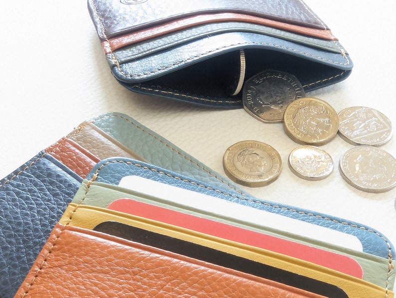 Multi Coloured Leather Card Holder, Real Leather, Slim Wallet, Brightly ...